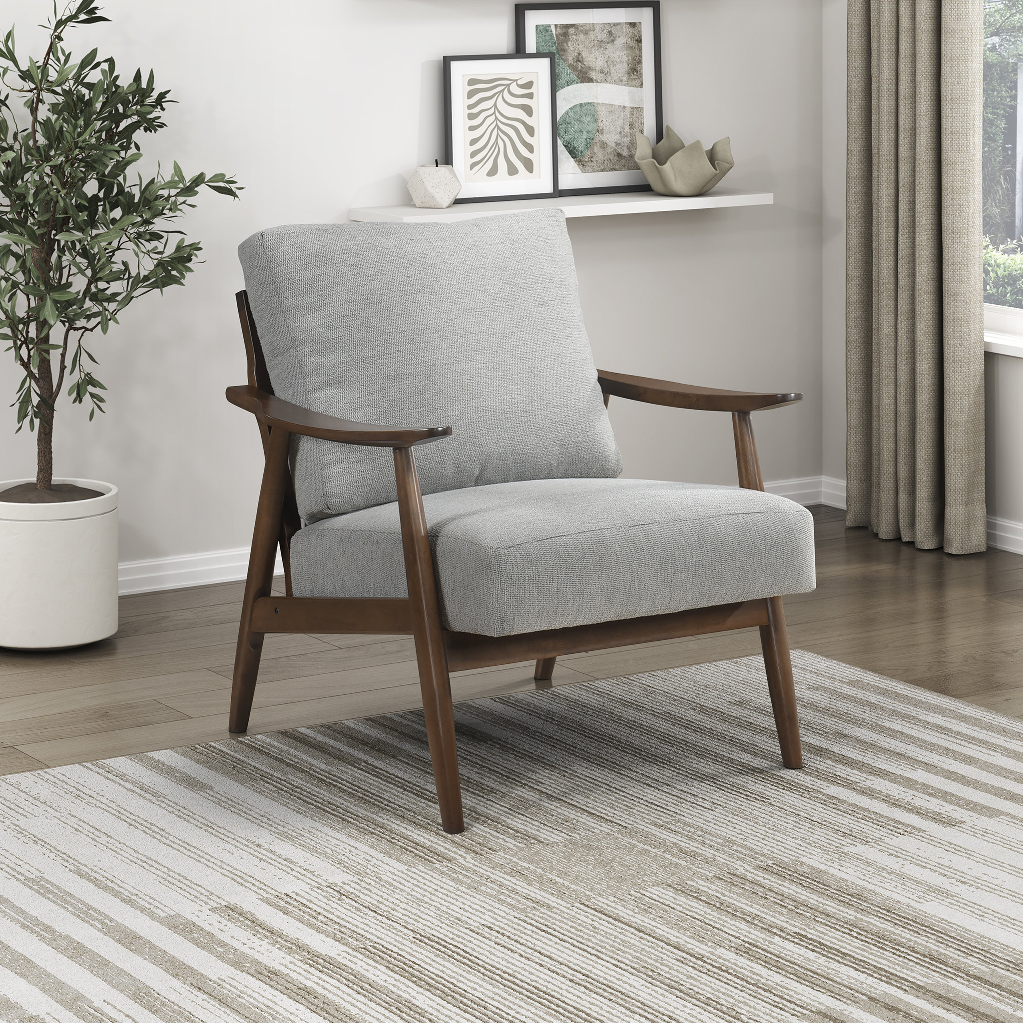 George Oliver Cardone 31" Mid-Century Modern Accent Chair - Textured Fabric Upholstered Armchair ...